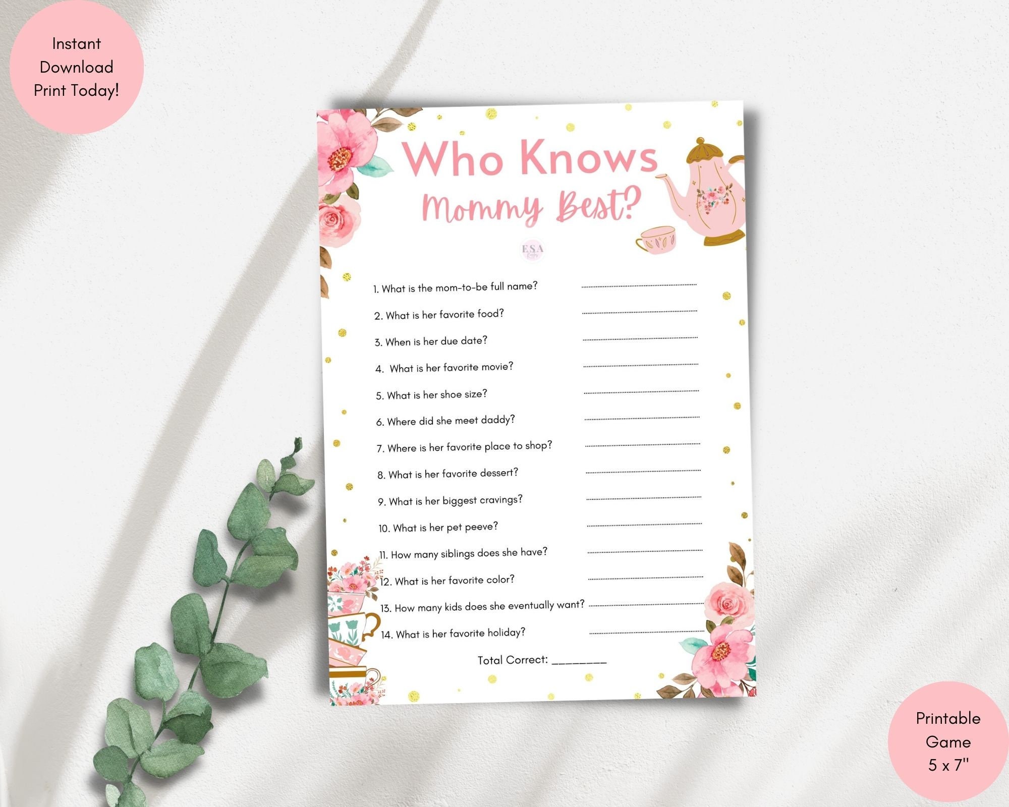 Who Knows Mommy Best Baby Shower Game, Baby Shower Girl, Printable Baby ...