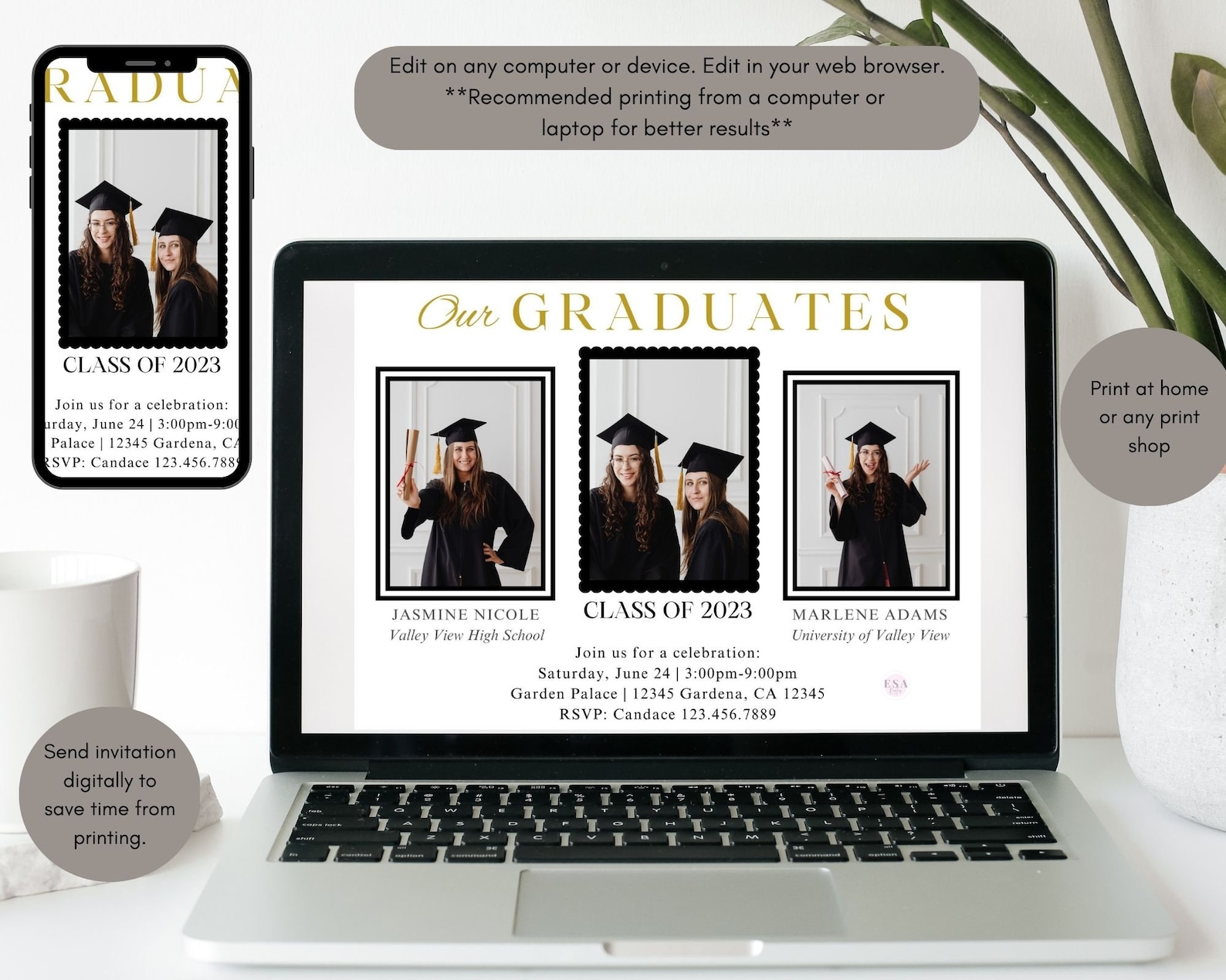 Graduation Party Invitation Template, Two Graduates Invitation With ...