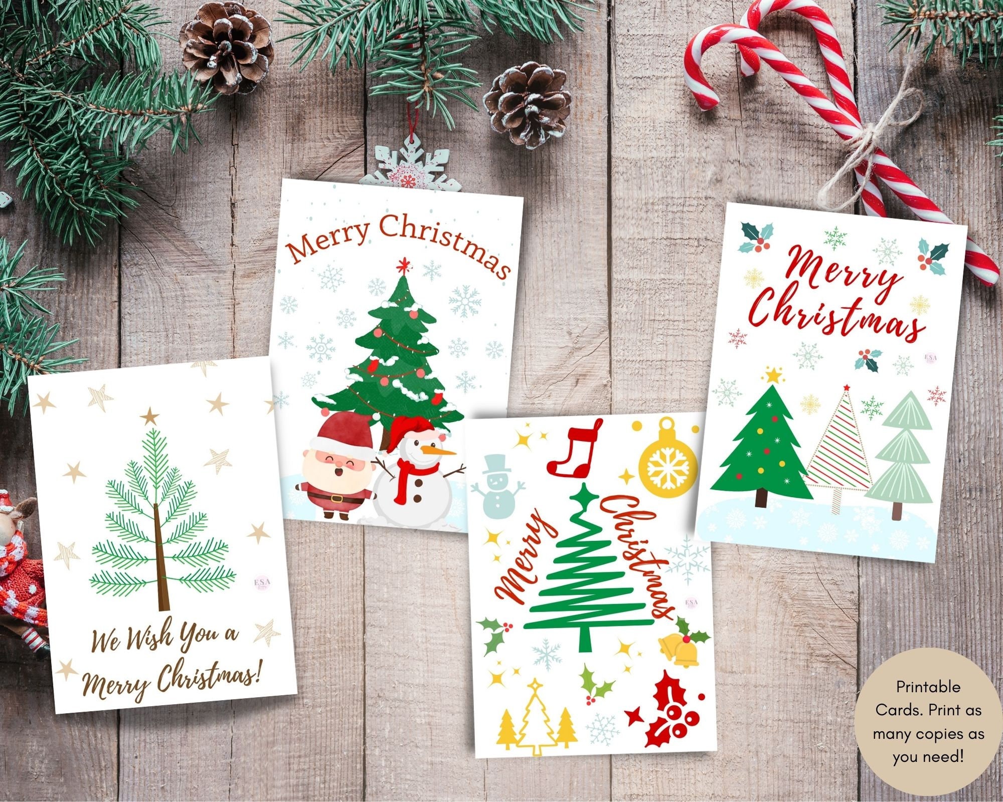 Cute Christmas Cards, Printable Christmas Cards, Holiday Cards, Blank ...