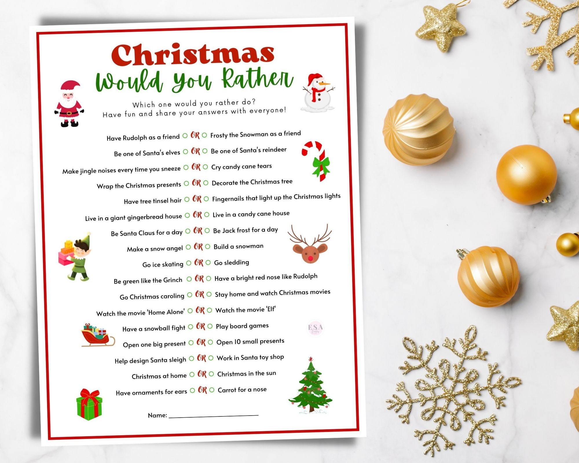 Christmas Would You Rather Game: Printable Holiday Party Activity (PDF ...