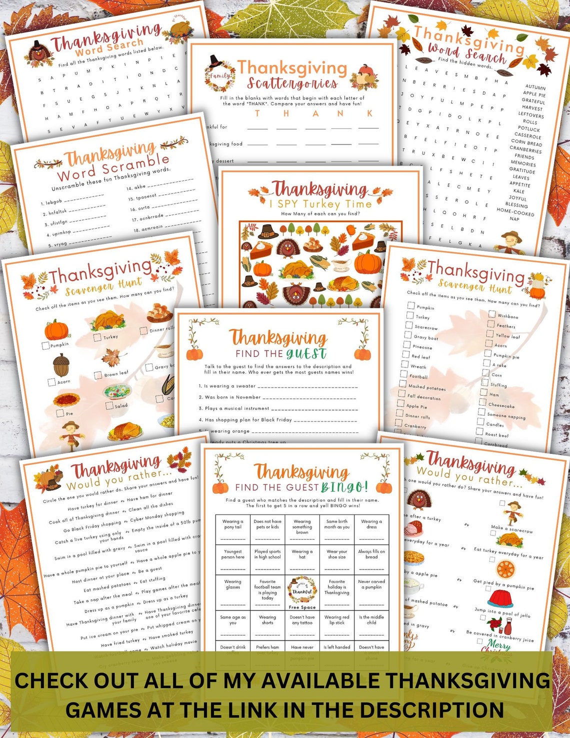 Scavenger Hunt Thanksgiving Game Printable Thanksgiving Game - Etsy