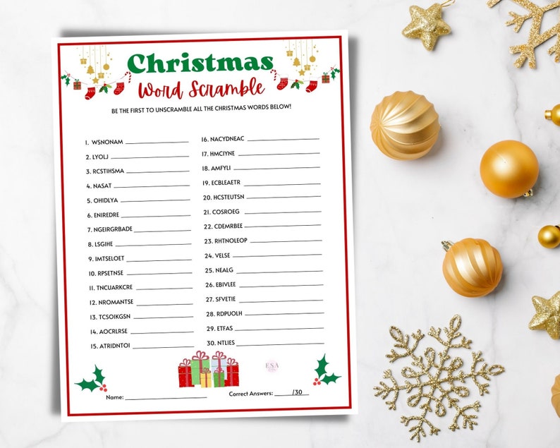 Word Scramble, Christmas Word Scramble, Christmas Word Game, Christmas ...