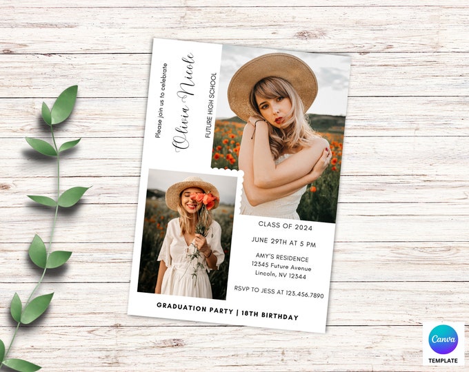 Graduation and Birthday Invitation With Photo 18th Birthday and ...