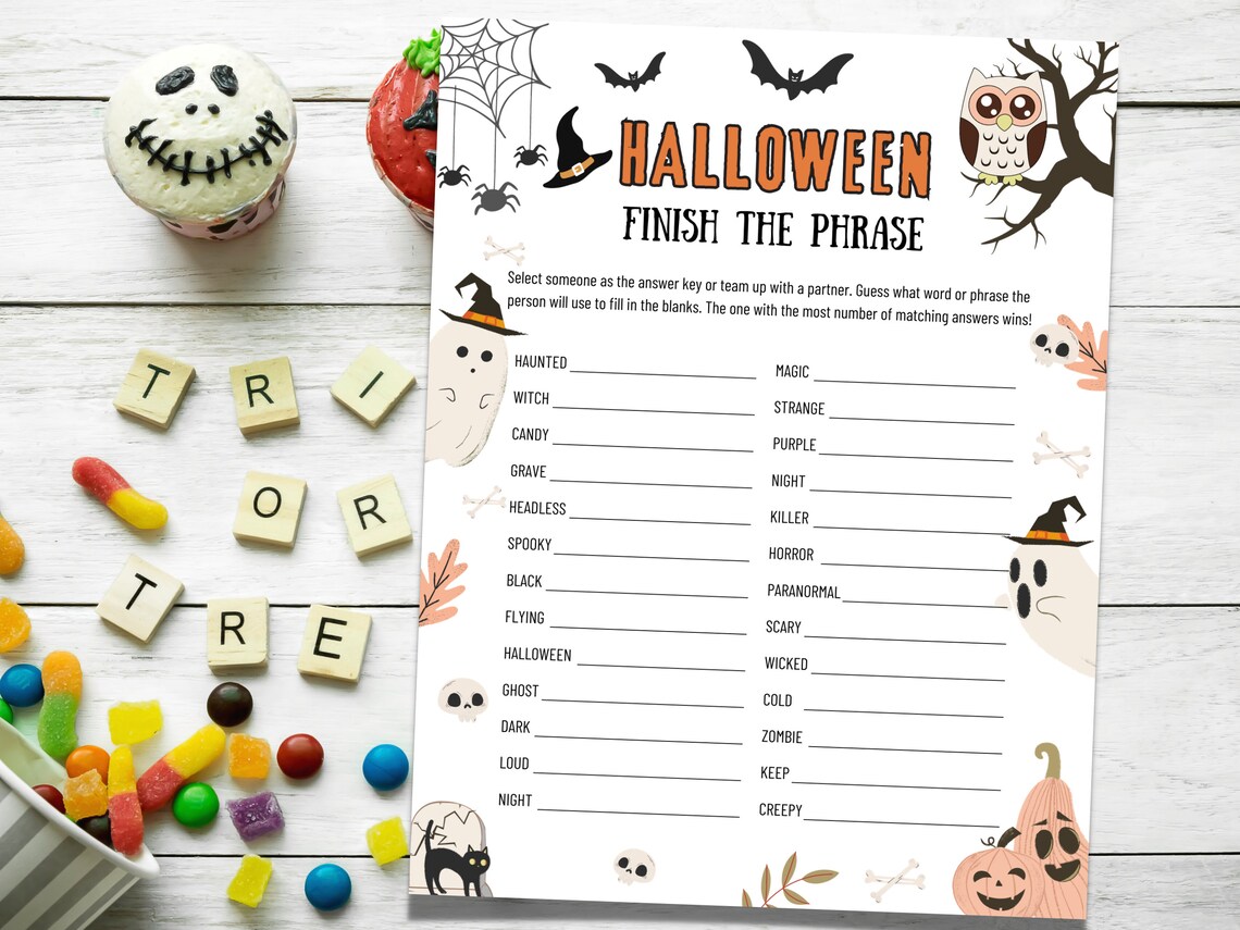 Halloween Finish the Phrase Game: Printable Party Activity (PDF) - Etsy