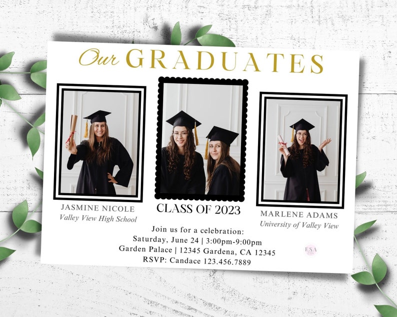 Graduation Party Invitation Template Two Graduates Invitation - Etsy