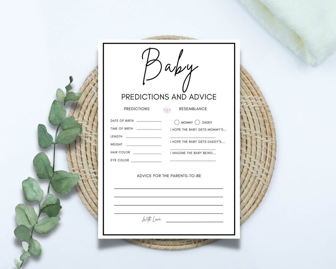 Minimalist Baby Predictions Card, Advice for Parents-to-be Card ...