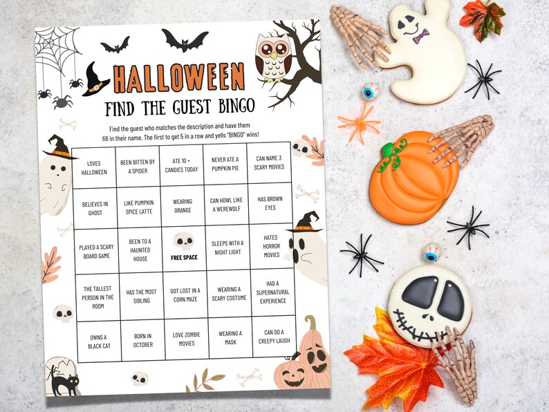 Halloween Find the Guest Bingo Game, Halloween Party Games, Printable ...