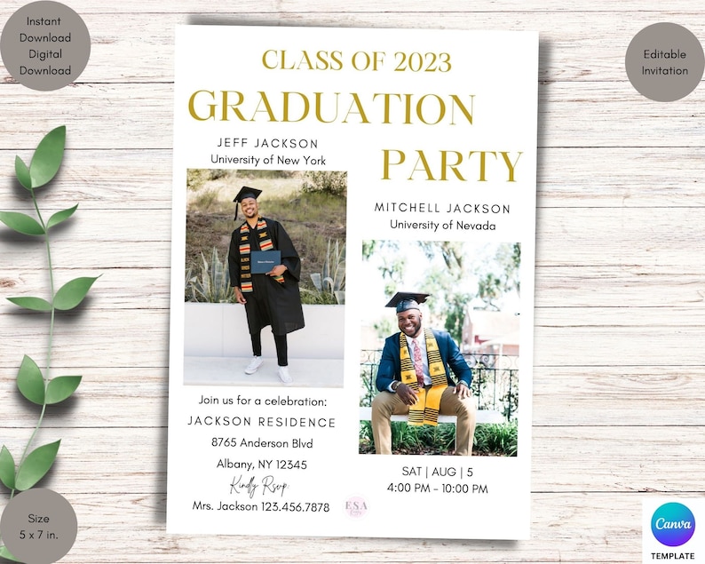 Graduation Party Invitation Template, Two Graduates Invitation With ...