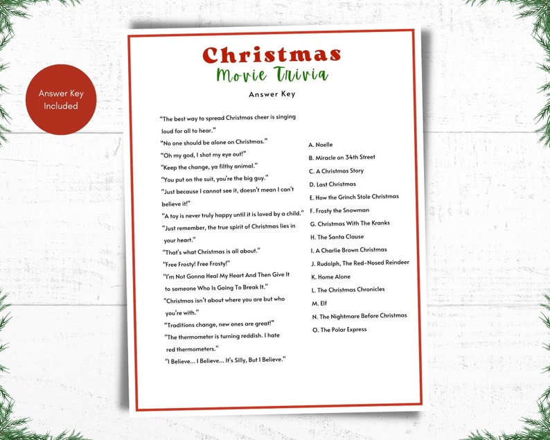 Christmas Movie Trivia Game: Printable Holiday Party Activity (PDF) - Etsy