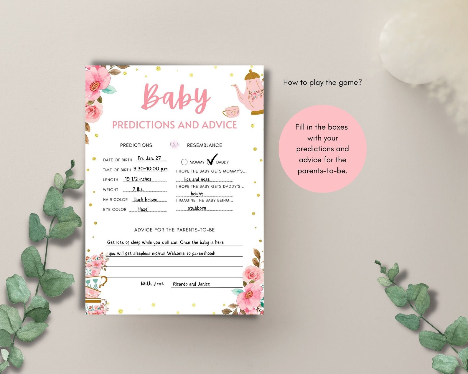 Predictions and Advice Baby Shower Game, Baby Shower Advice Cards, Baby ...