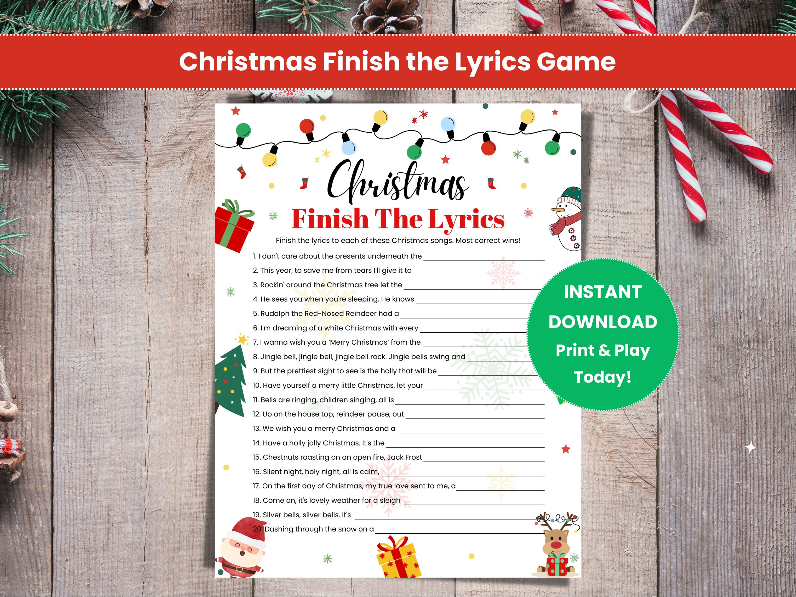 Christmas Song Game, Finish the Lyrics, Christmas Song Trivia Game ...