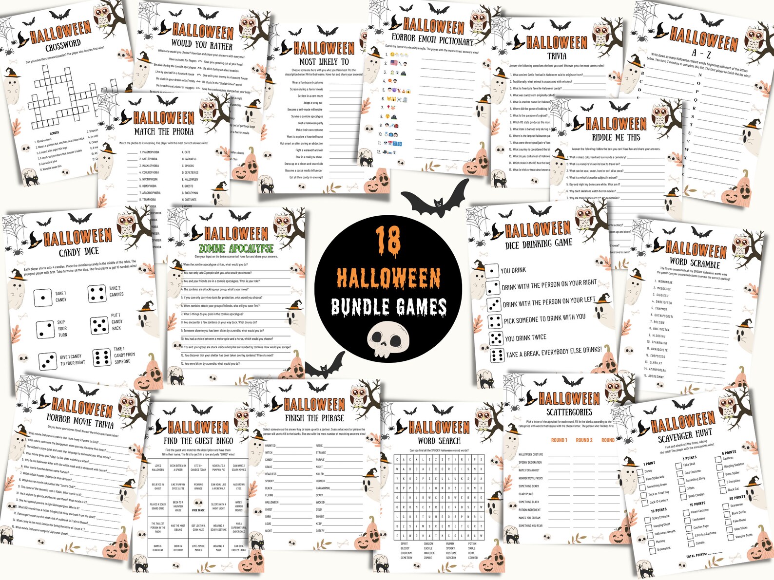 Halloween Party Games Bundle Pack, 18 Halloween Games, Halloween Games ...
