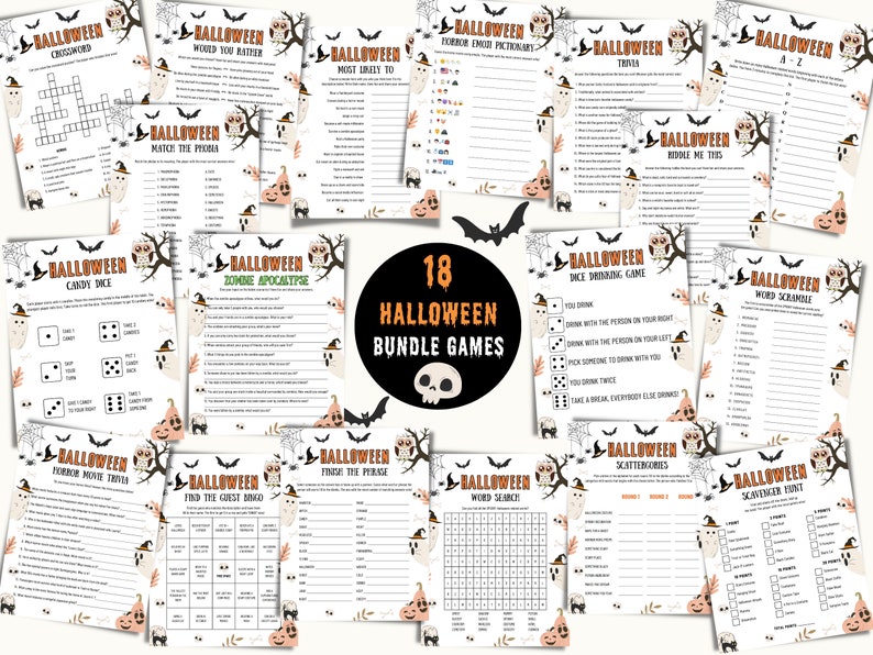 Halloween Party Games Bundle Pack, 18 Halloween Games, Halloween Games ...