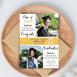 Graduation Party Invitation Template, Two Graduates Invitation With ...