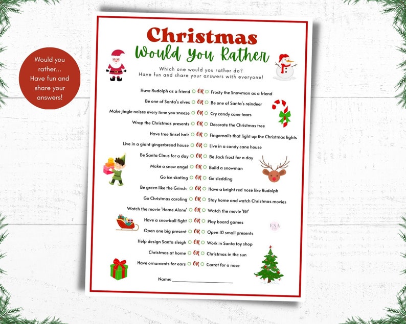 Christmas Would You Rather Game: Printable Holiday Party Activity (PDF ...