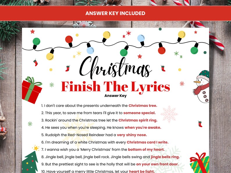 Christmas Song Game, Finish the Lyrics, Christmas Song Trivia Game ...