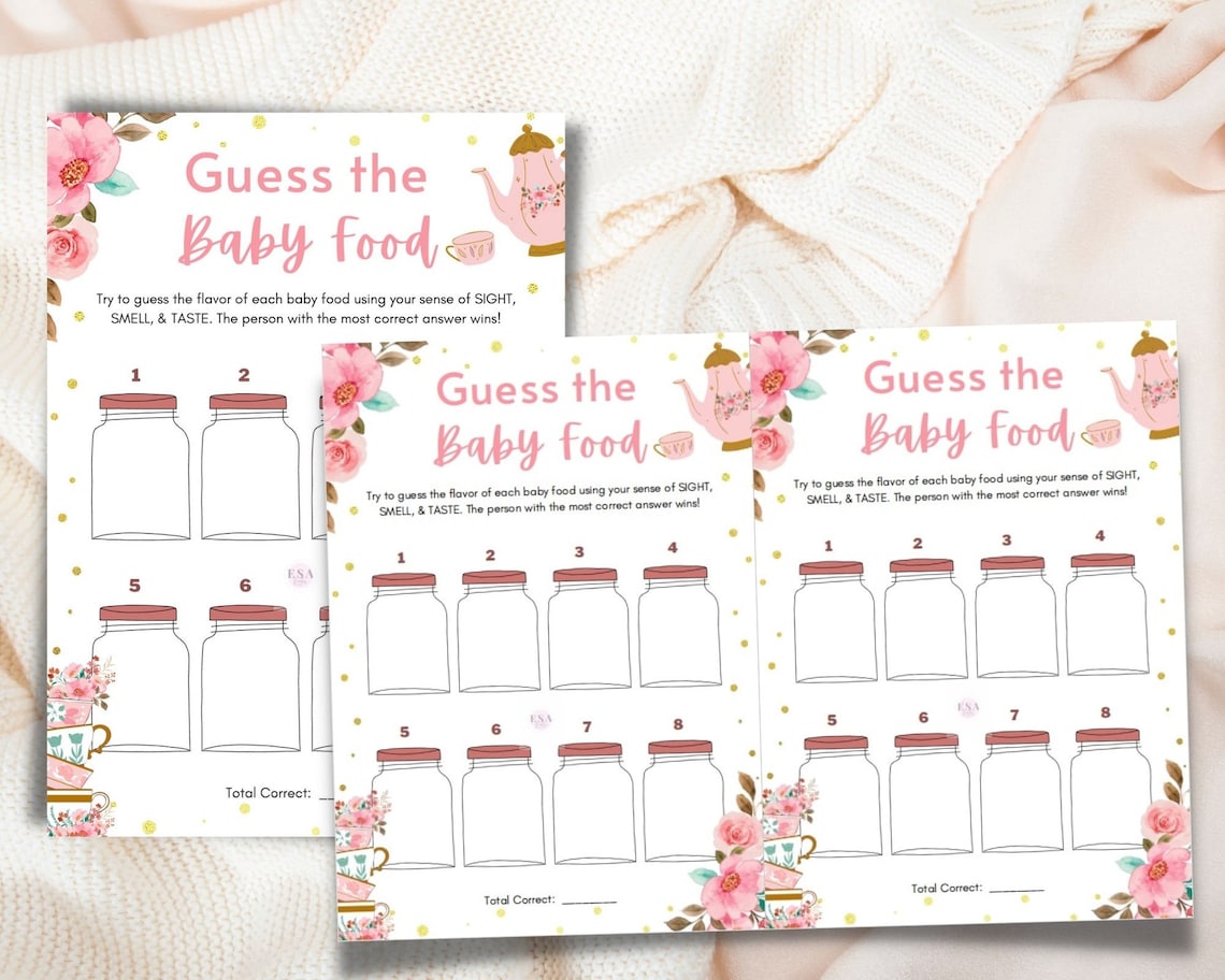 Guess the Baby Food Game, Baby Shower Tea Party, Floral Baby Shower ...