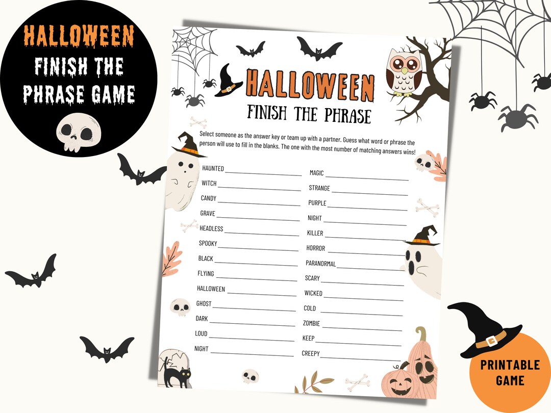 Halloween Finish the Phrase Game: Printable Party Activity (PDF) - Etsy