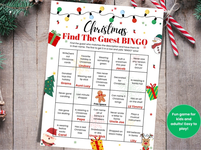 Christmas Find the Guest Bingo Game: Printable Party Activity (digital ...