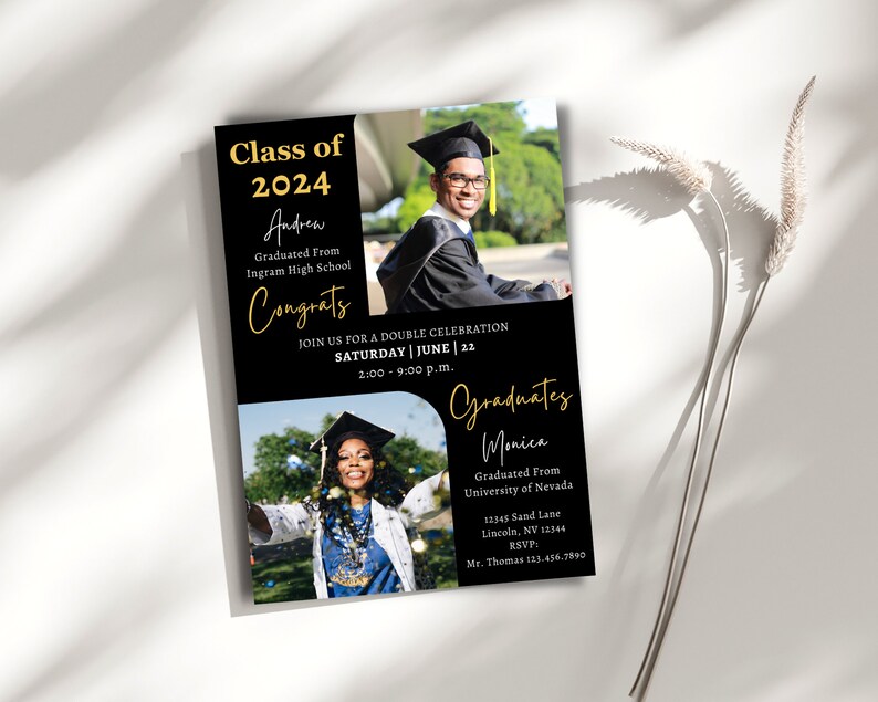 Graduation Party Invitation Template, Two Graduates Invitation With ...
