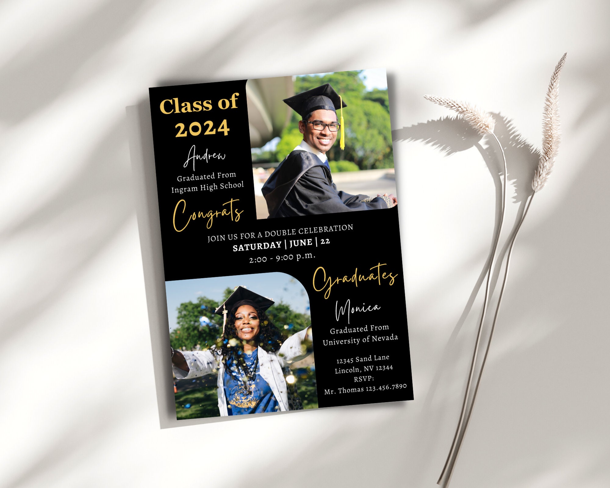 Graduation Party Invitation Template, Two Graduates Invitation With ...