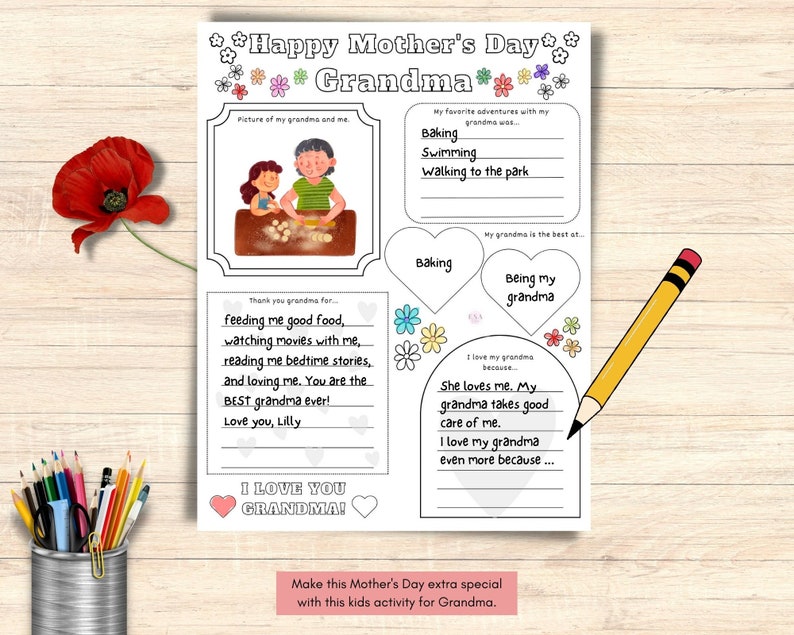 Grandma Printable Mothers Day Coloring Card for Kids, Grandma ...