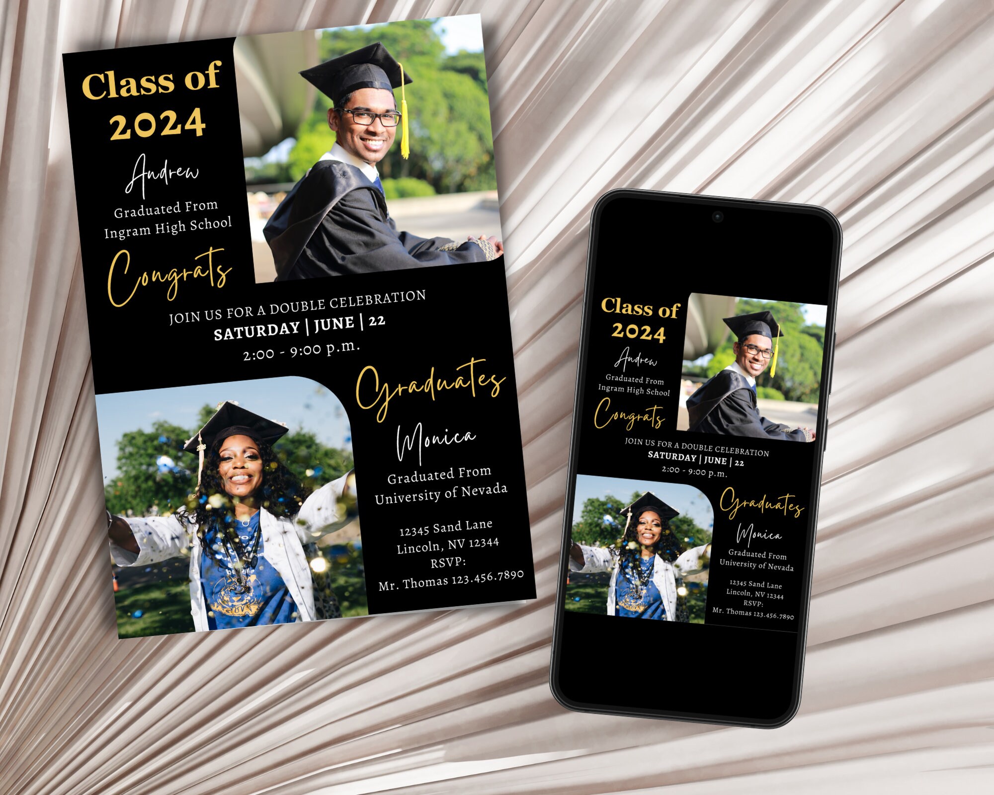 Graduation Party Invitation Template, Two Graduates Invitation With ...