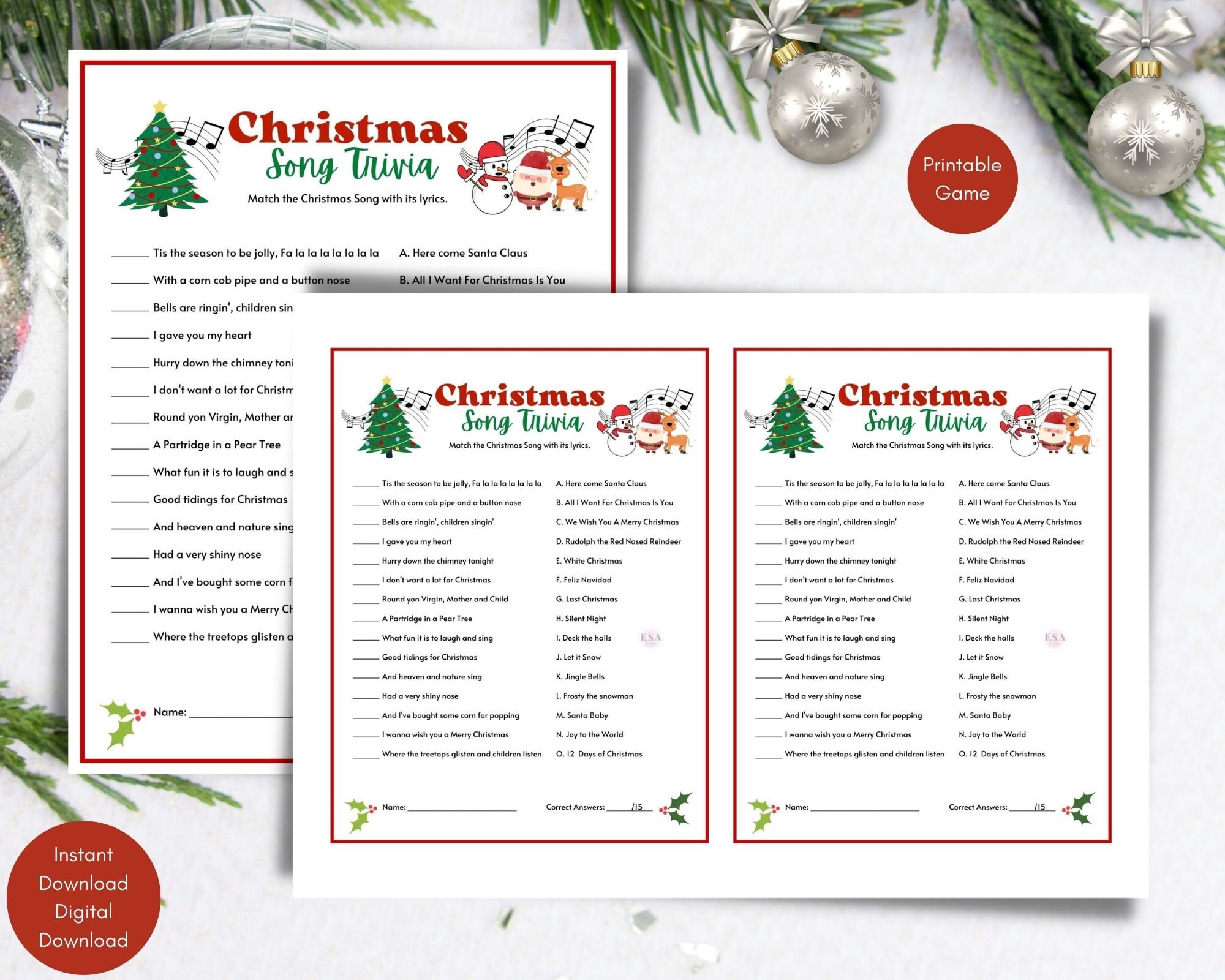 Christmas Song Trivia Game: Printable Holiday Party Activity (PDF) - Etsy