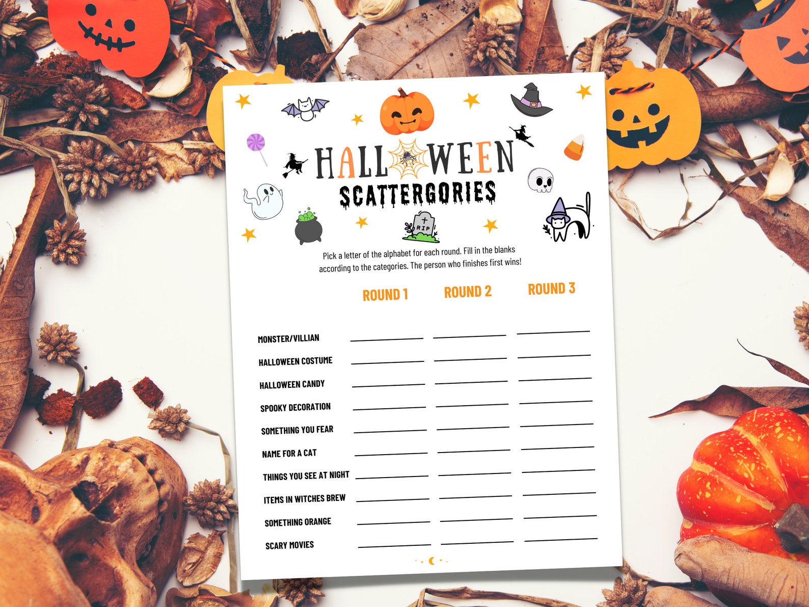 Halloween Scattergories Game, Scatterfories for Kids and Adults ...