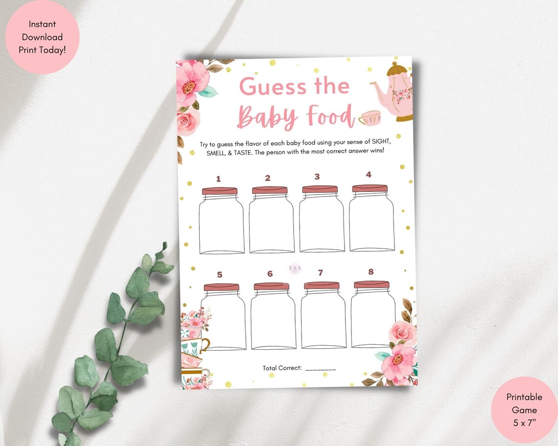 Guess the Baby Food Game, Baby Shower Tea Party, Floral Baby Shower ...