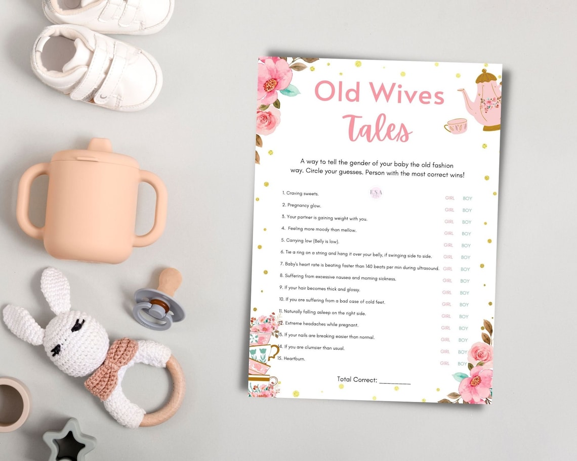Old Wives Tales Baby Shower Game, Baby Shower Tea Party, Floral Baby ...