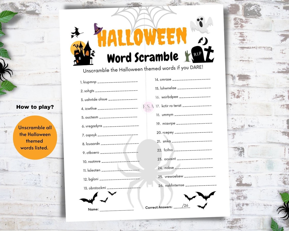 Halloween Word Scramble Game, Printable Halloween Word Game, Printable ...