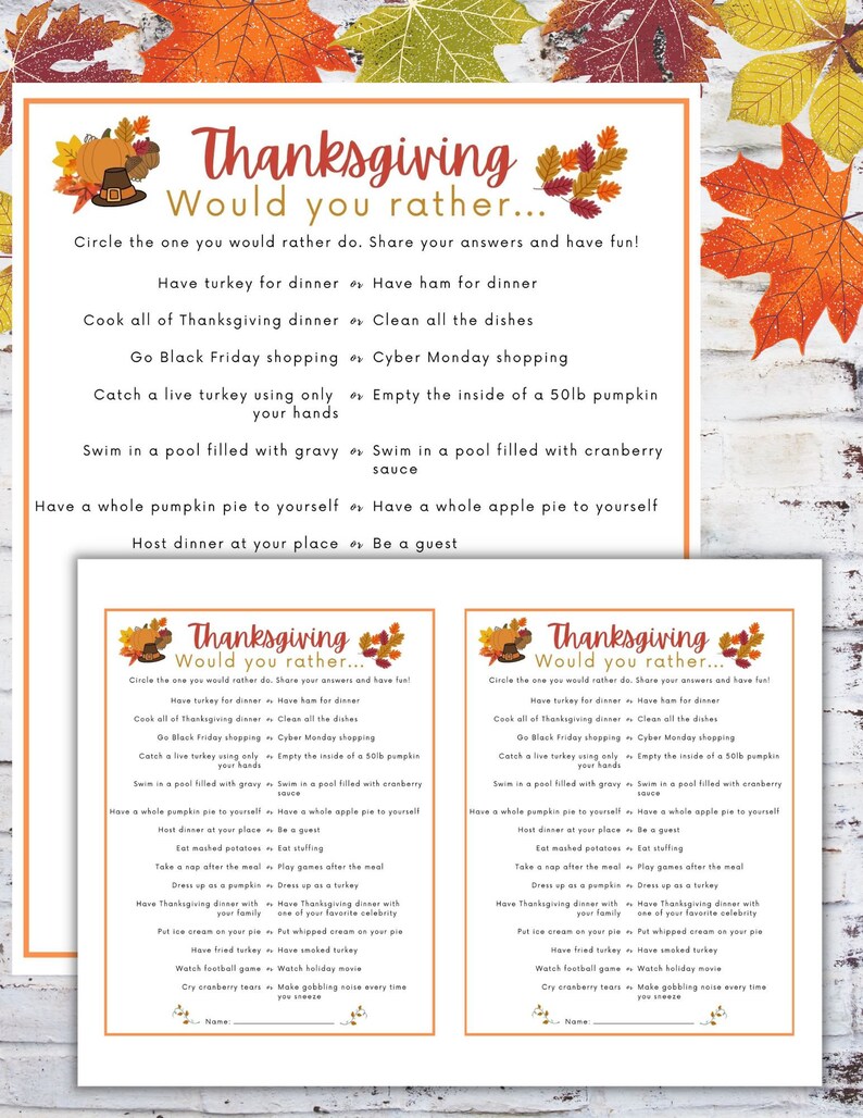 Would You Rather Thanksgiving Game Would You Rather - Etsy