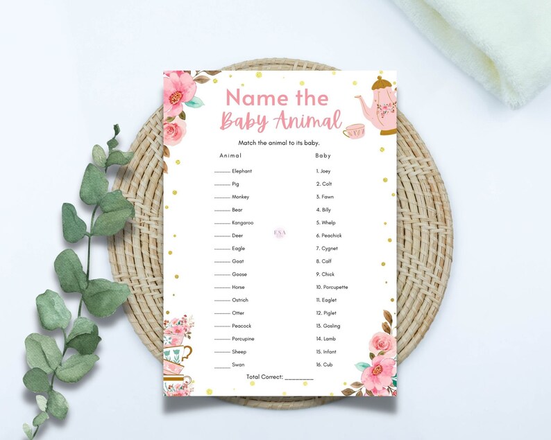 Name the Baby Animal Game: Floral Tea Party Baby Shower (PDF) - Etsy