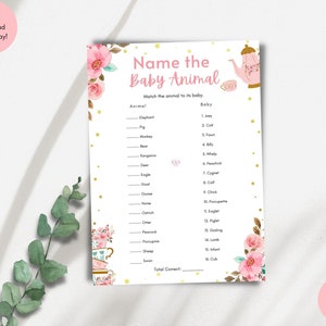 Name the Baby Animal Baby Shower Game, Baby Shower Tea Party, Floral ...