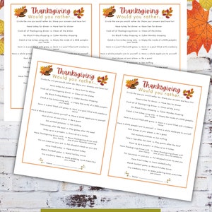Would You Rather Thanksgiving Game Would You Rather - Etsy
