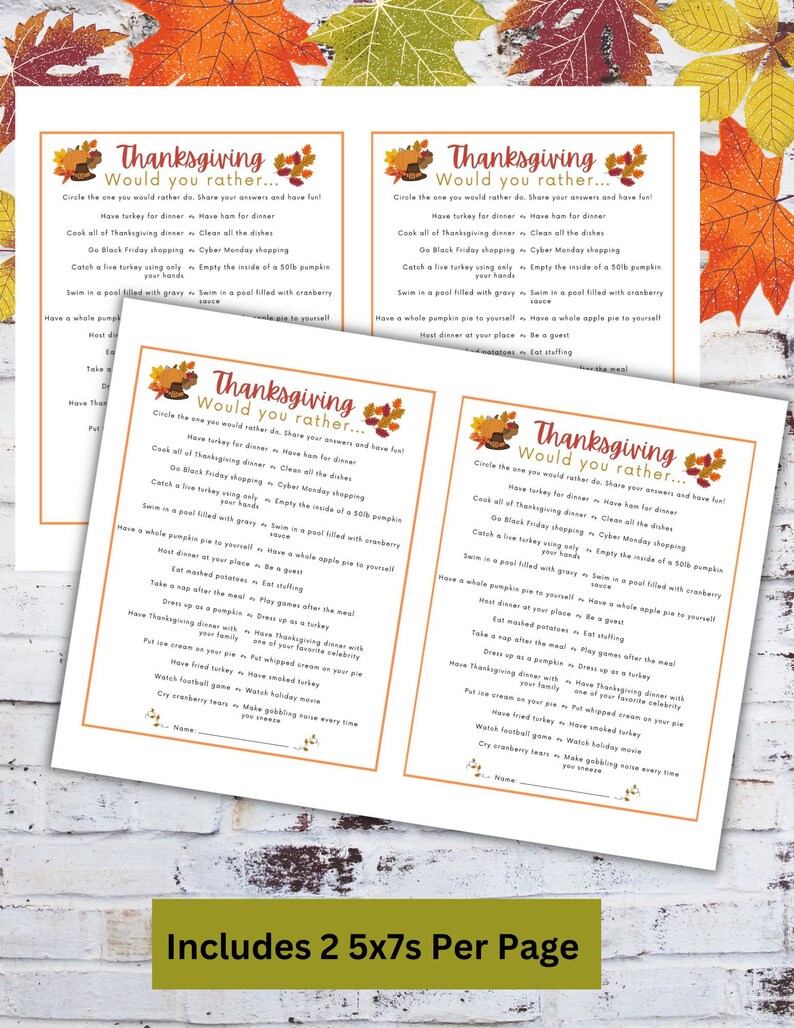 Would You Rather Thanksgiving Game Would You Rather - Etsy