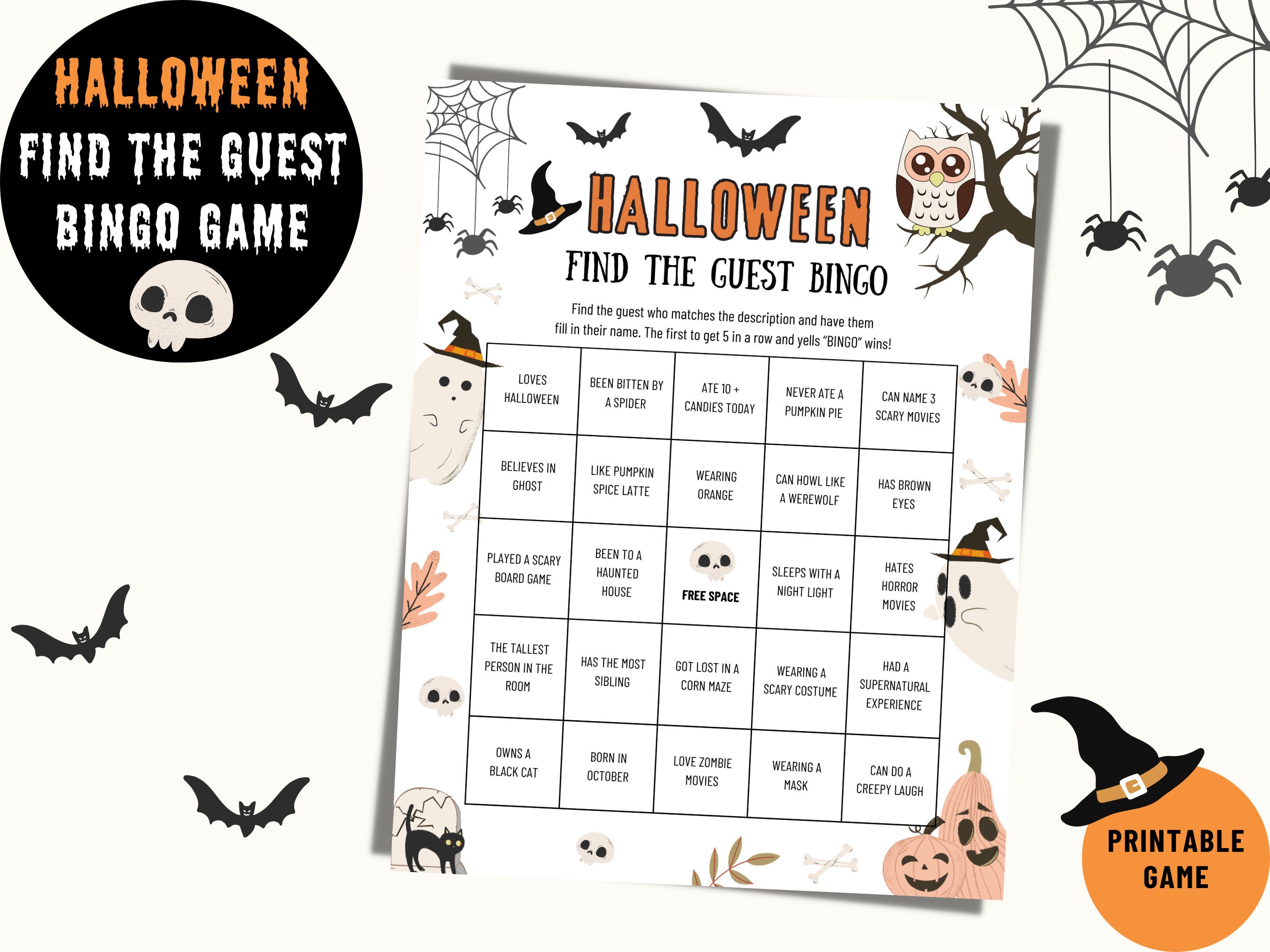Halloween Find the Guest Bingo Game, Halloween Party Games, Printable ...