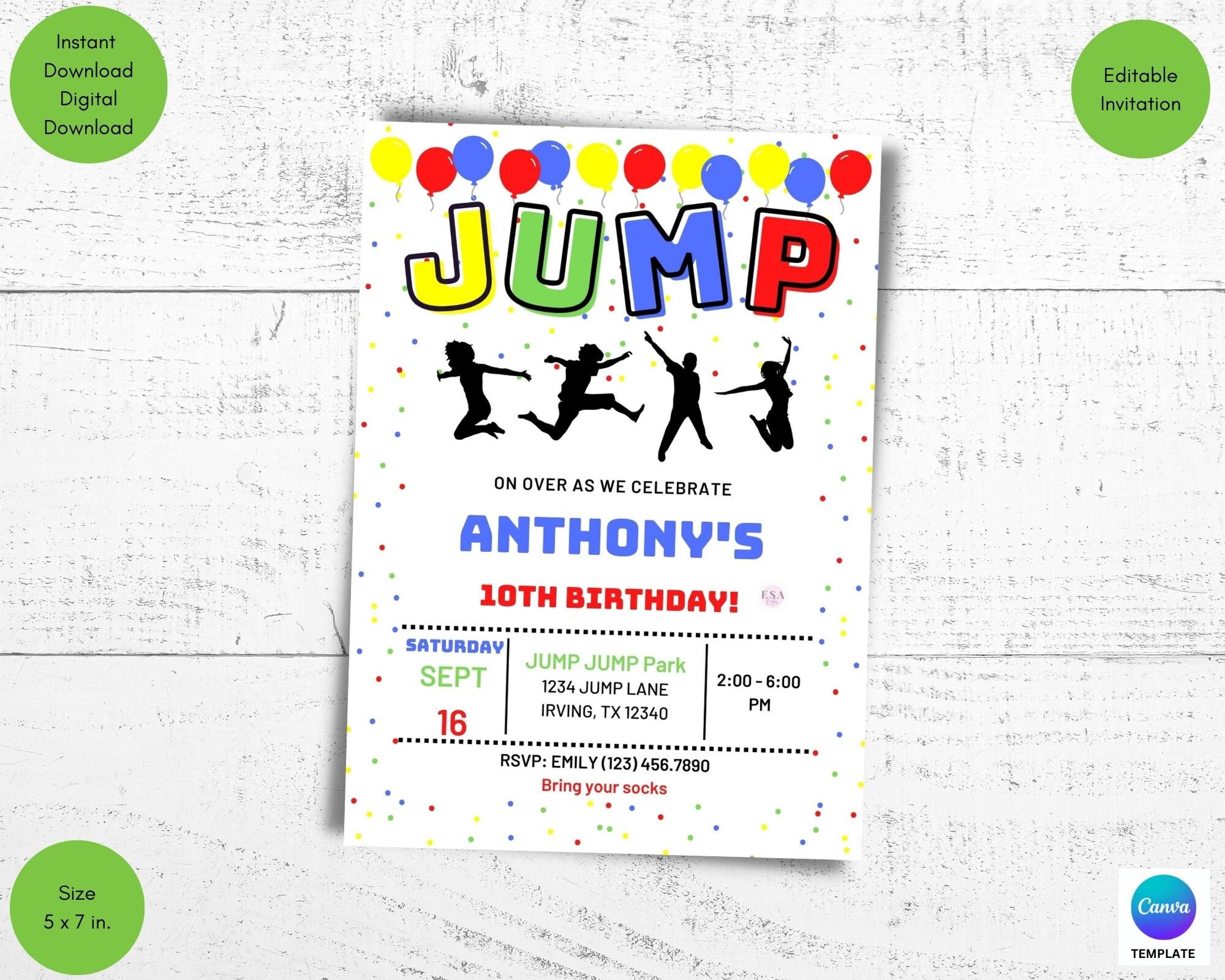 Jump Party Invitation, Trampoline Park Birthday Invitation, Trampoline ...