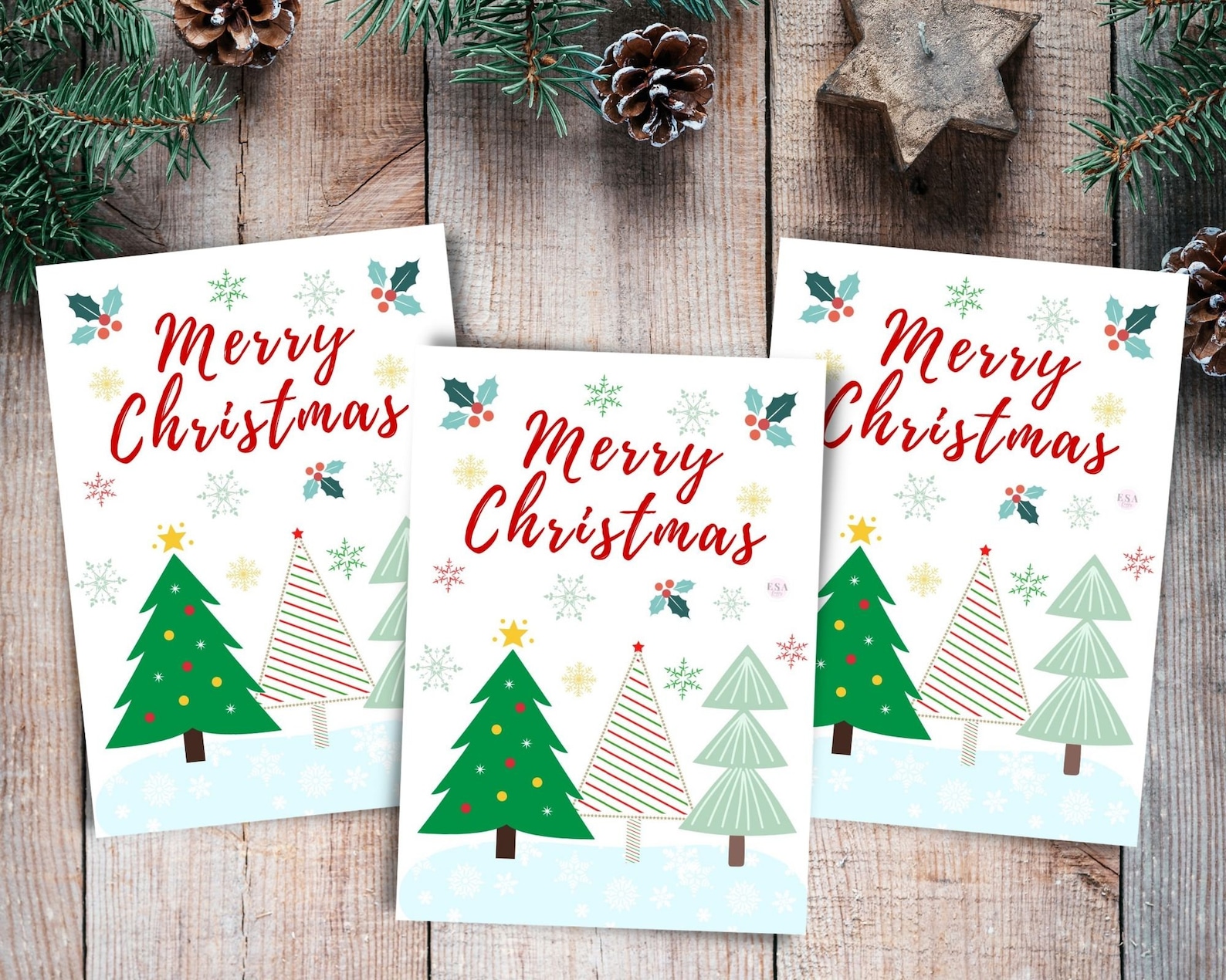 Merry Christmas Card, Printable Christmas Tree Card, Christmas Greeting ...