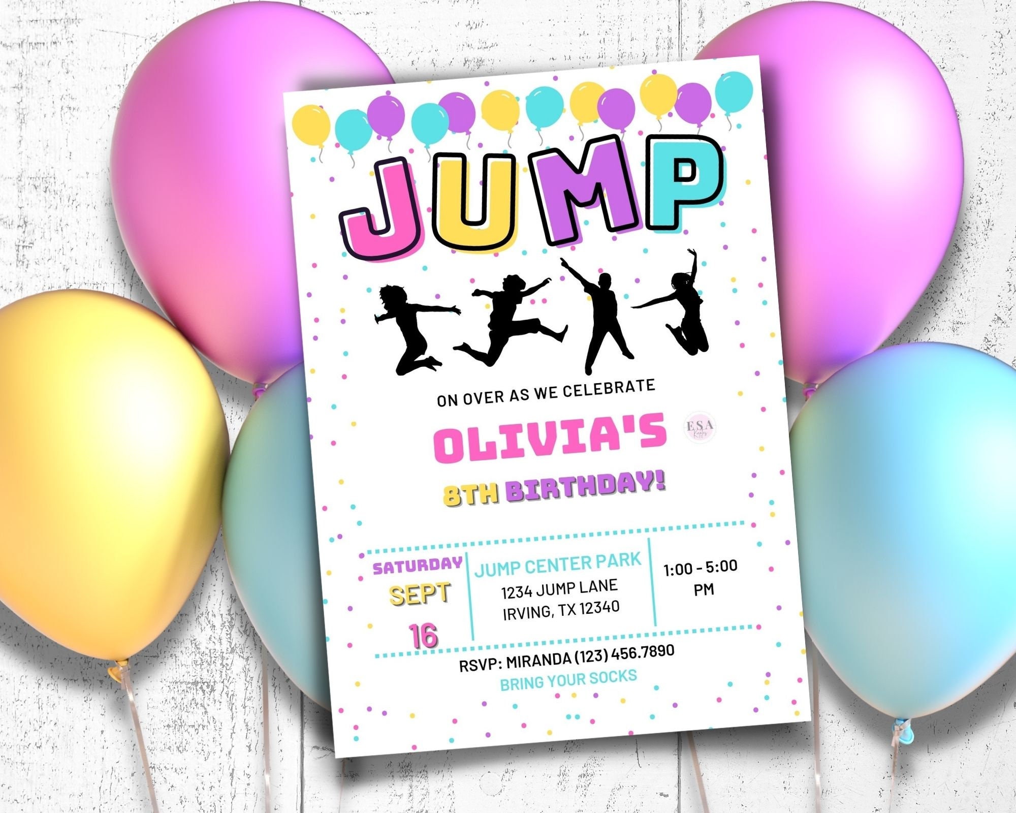 Trampoline Birthday Invitation: Jump Party, Editable Template (canva ...