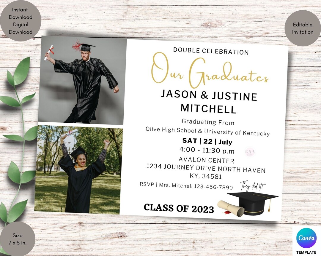 Graduation Party Invitation Template, Two Graduates Invitation With ...