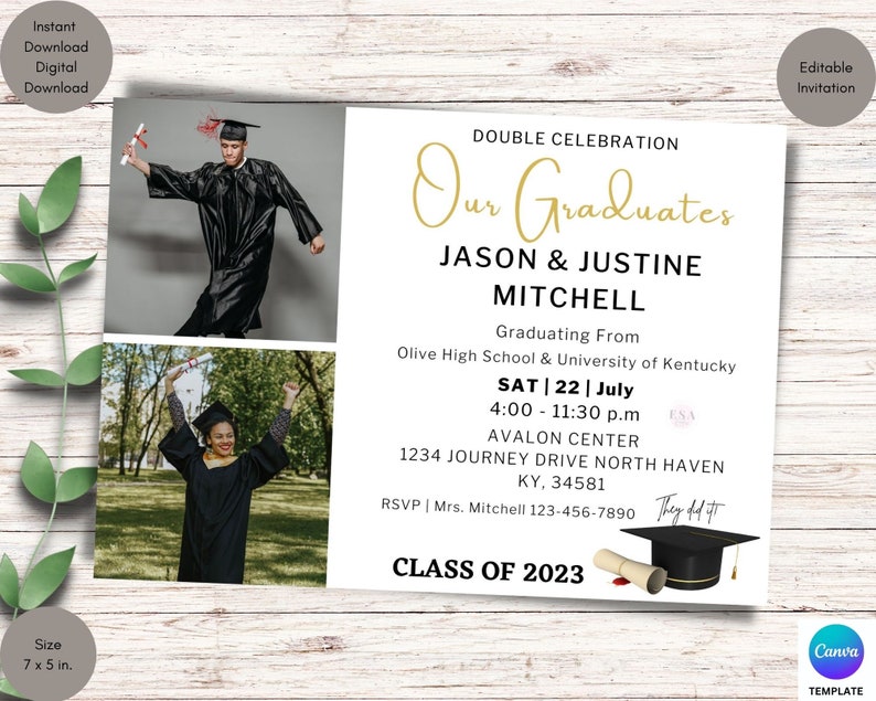 Graduation Party Invitation Template Two Graduates Invitation - Etsy
