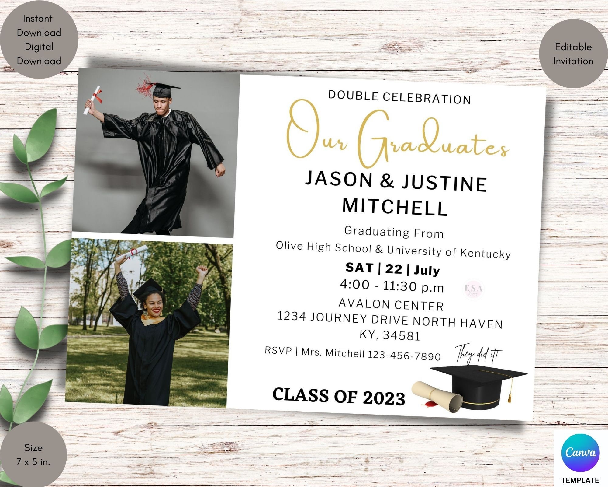Graduation Party Invitation Template Two Graduates Invitation - Etsy