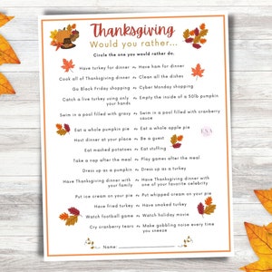 Would You Rather Thanksgiving Game, Would You Rather Thanksgiving ...
