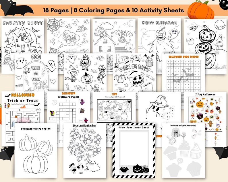 Halloween Coloring & Activity Book for Kids (printable PDF) - Etsy