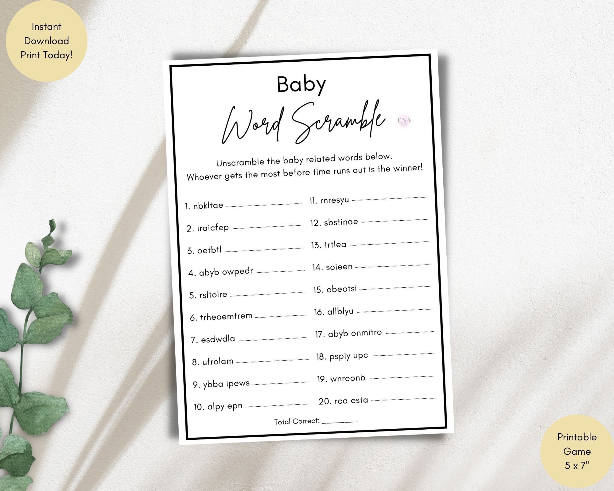 Baby Word Scramble Game, Baby Word Game Printable, Baby Shower Word ...