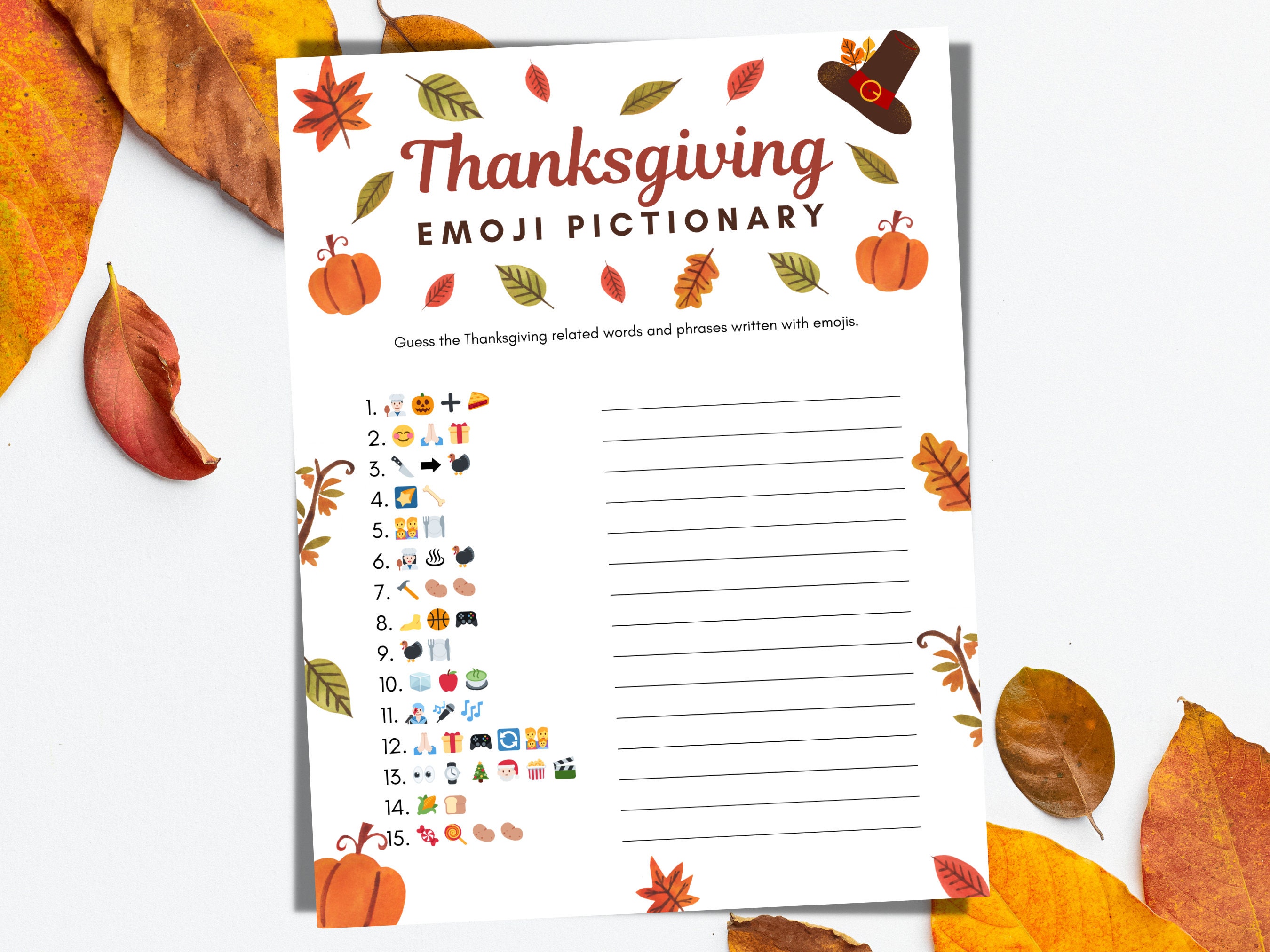 Thanksgiving Emoji Pictionary Game - Etsy