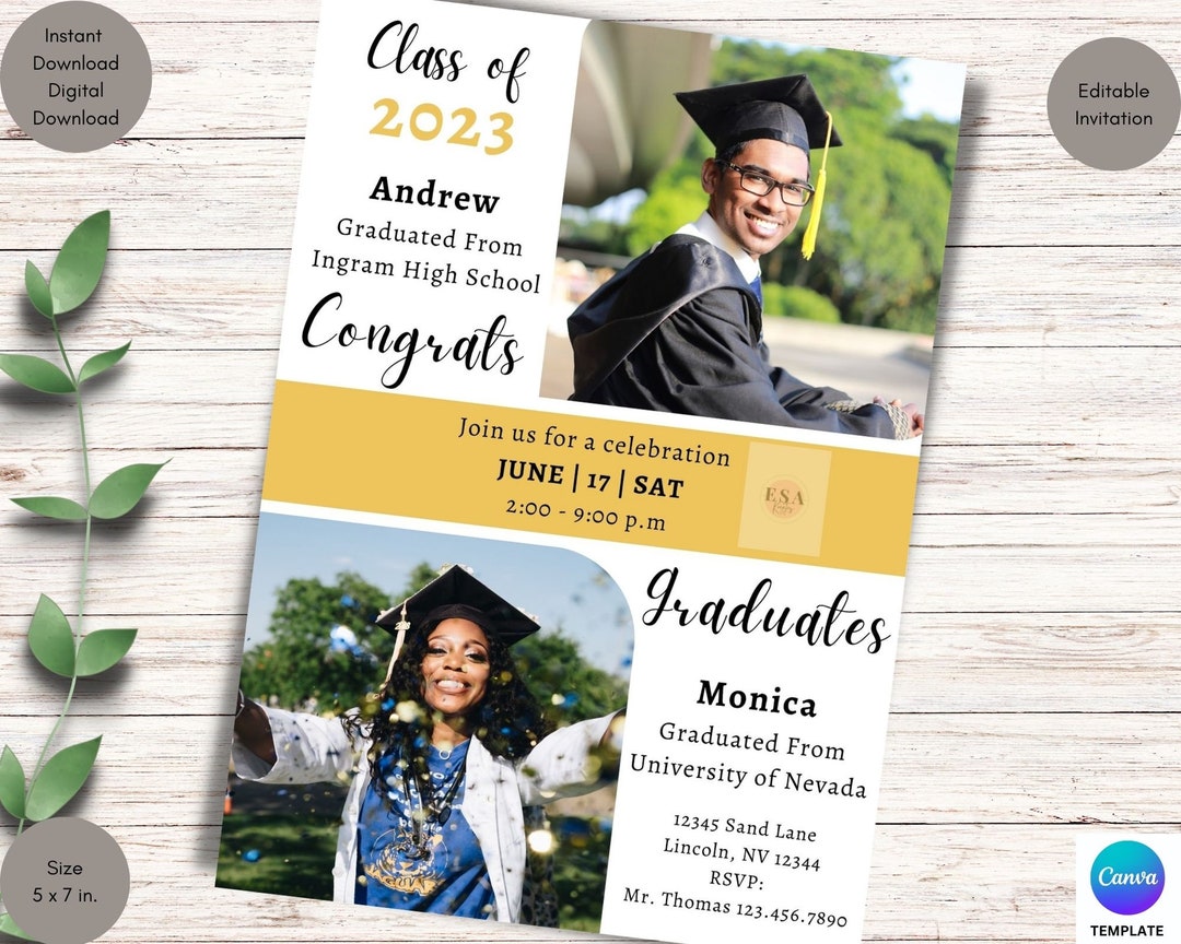 Graduation Party Invitation Template, Two Graduates Invitation With ...