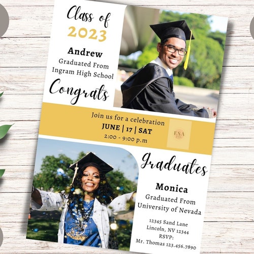 Graduation Party Invitation Template Two Graduates Invitation - Etsy